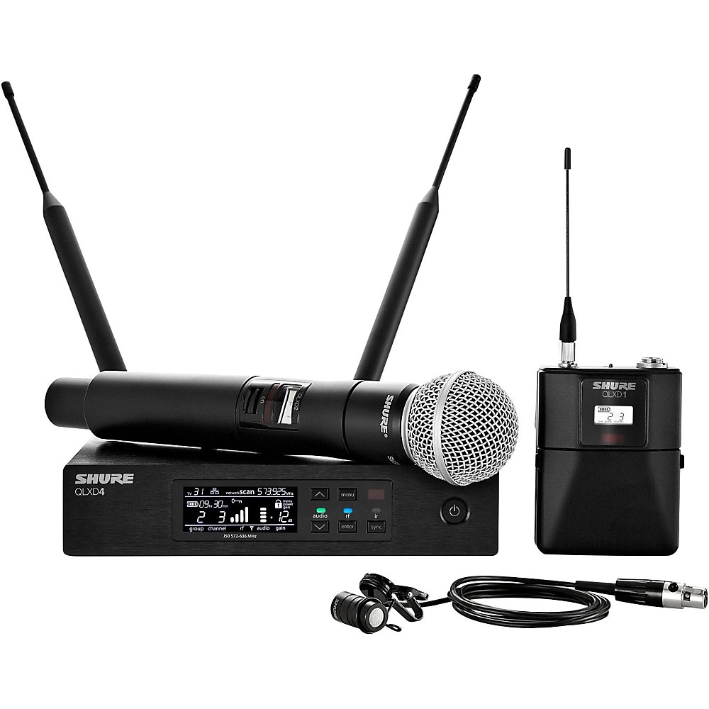 Shure Qlx-d Digital Combo Wireless System W/wl185 Lavalier And Sm58 Microphones L50 Band, 632 ...