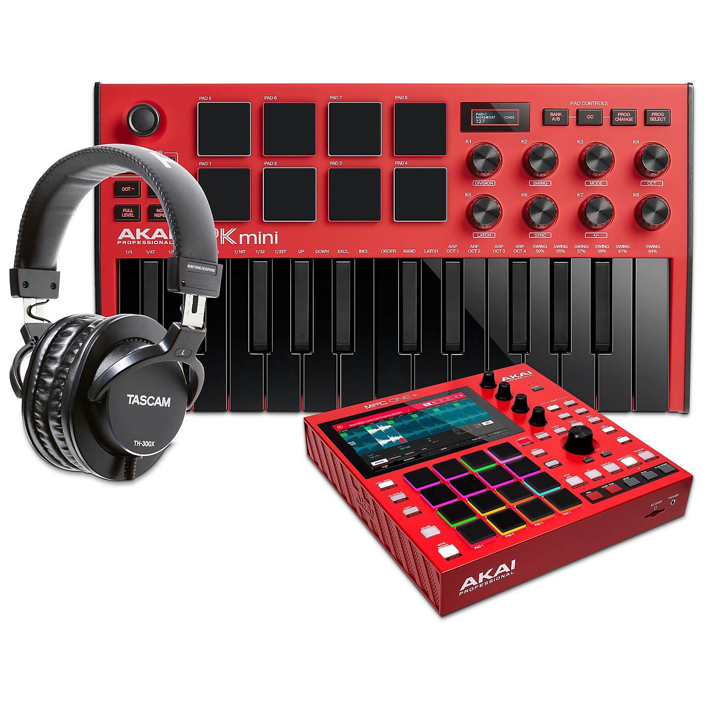 Akai Professional MPC ONE+ Standalone Production Center With MPK mini mk3 and Headphones Red ...